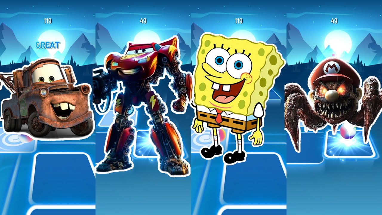 McQueen Transformers 🆚 MARIOEXE 🆚 Mater Vs His Sister 🆚 SpongeBob - YouTube