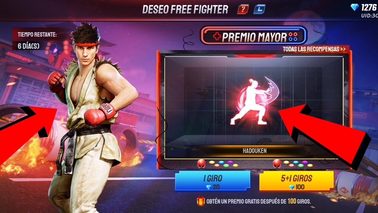 YA LLEGO DESEO FREE FIGHTER CON SKIN DE RYU Y EMOTE HADOUKEN EN FREE ...