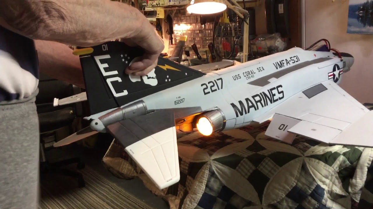 FlyFly 90mm EDF F4 Phantom afterburner test - YouTube