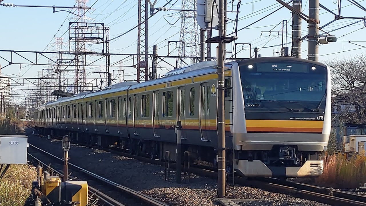 【TK出場回送】JR南武線E233系8000番台都ナハN8編成 回8399M 回送 小田第三踏切通過！[2023.12.25(月)] - YouTube