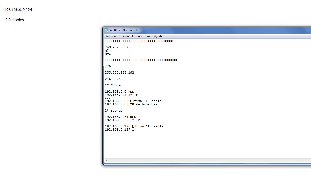 Subneteo o subnetting Ejemplo explicado - YouTube