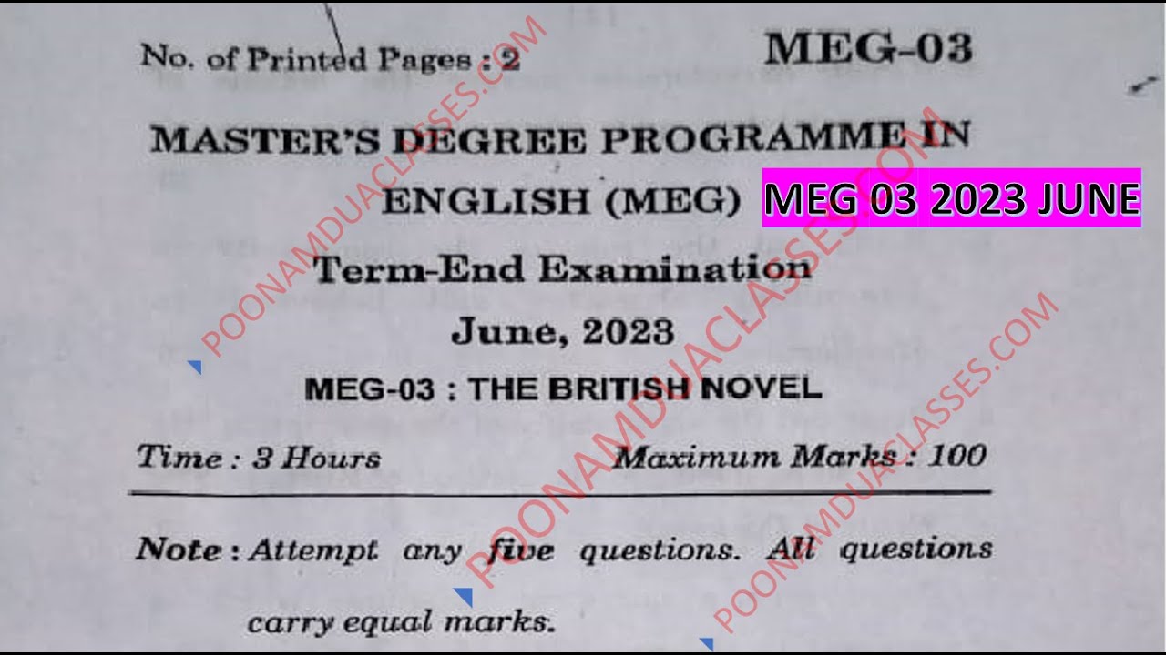 Meg 03 British Novel 2023 June Question Paper Ignou - YouTube