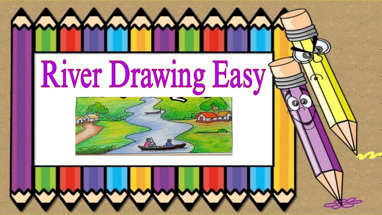 River Drawing Easy | river scenery drawing | river drawing color | নদীর ...