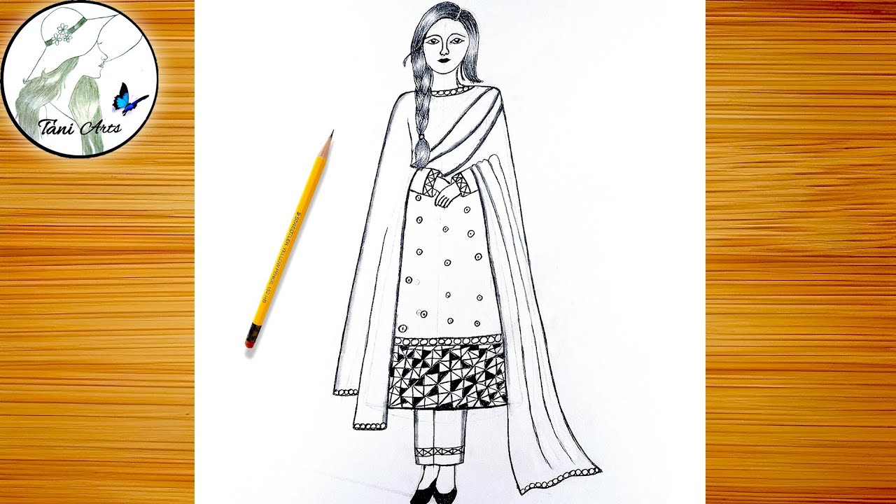 how to draw a girl wearing salwar suit |girl in salwar suit |Tani Arts ...