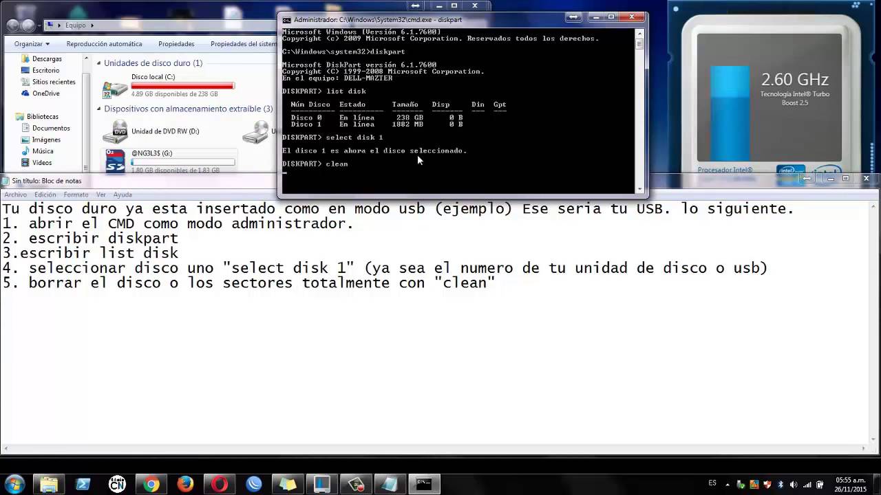 Recuperar USB/HDD dañado desde CMD - YouTube