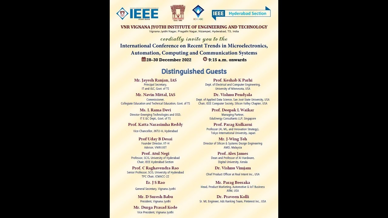 Inauguration of ICMACC-2022 VNR VJIET & IEEE Hyderabad Section - YouTube