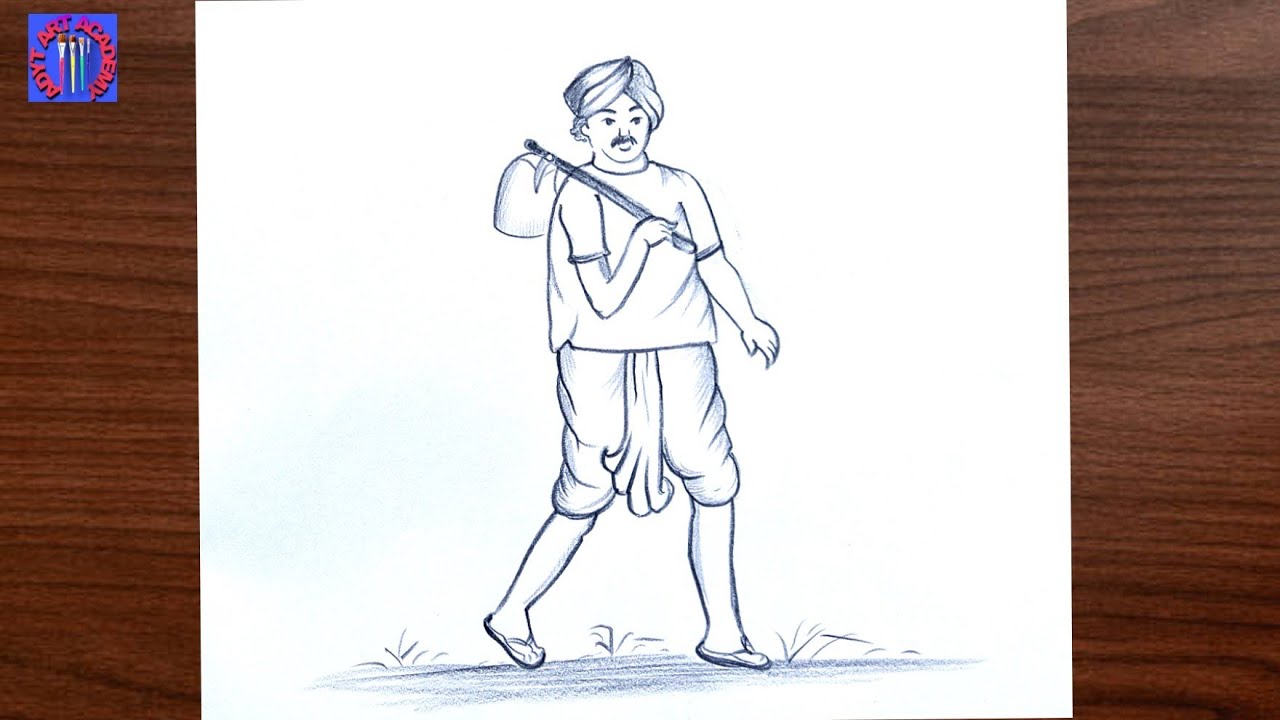 How to draw a farmer easy step by step || farmer drawing || pencil ...