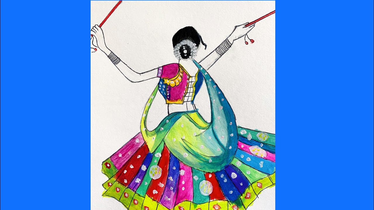 How to draw a traditional girl with dandiya dance/Indian girl drawing ...