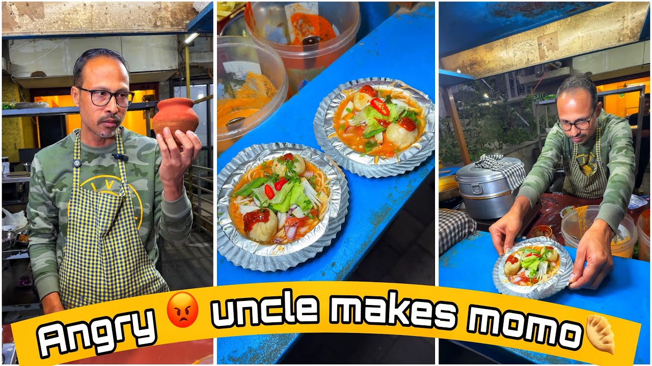 Angry 😡 uncle makes viral thukpa momos first time in indian street food ...