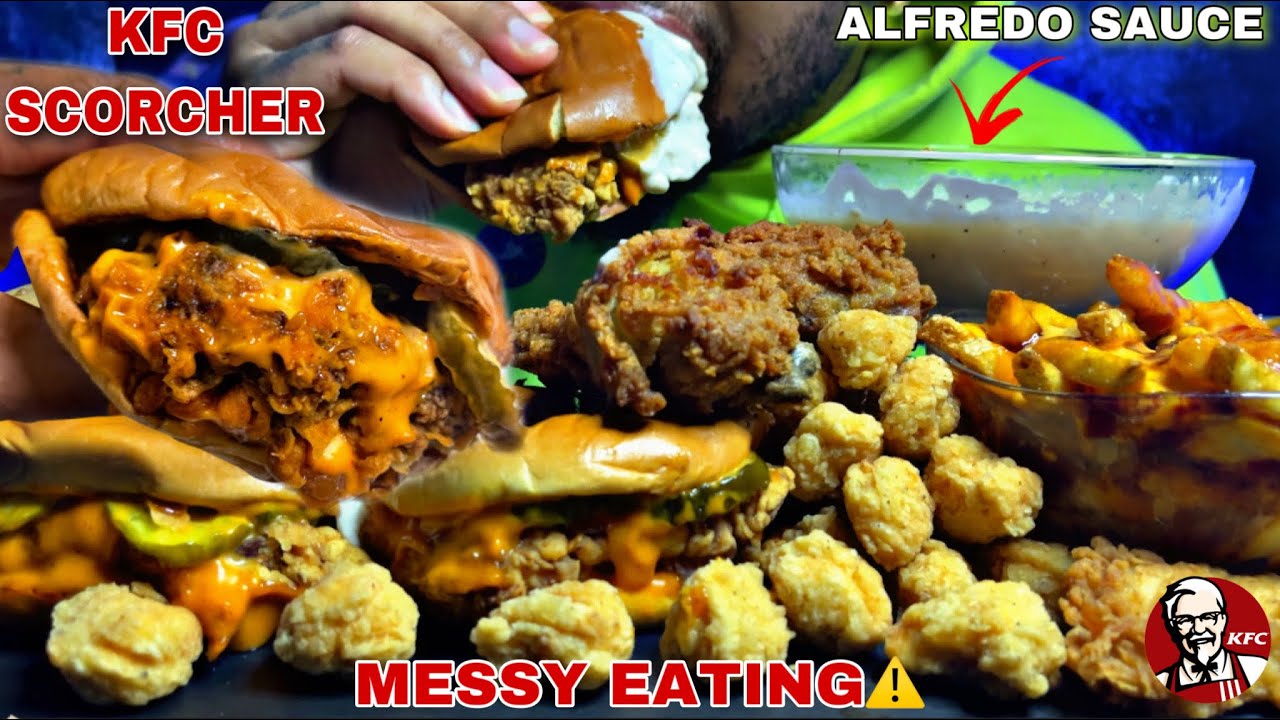 MESSY EATING⚠️ CREAMY ALFREDO SAUCE🤤KFC FRIED CHICKEN, KENTUCKY ...