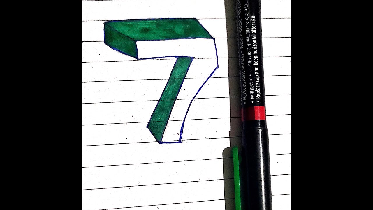 3D number "7" drawing for beginners | Learn to design digit in 3D ...