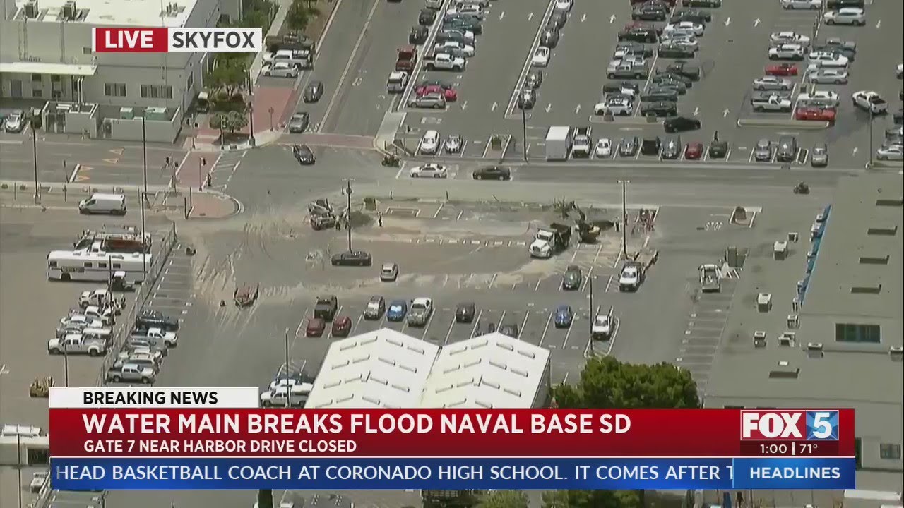 Water Main Breaks Flood Naval Base San Diego - YouTube