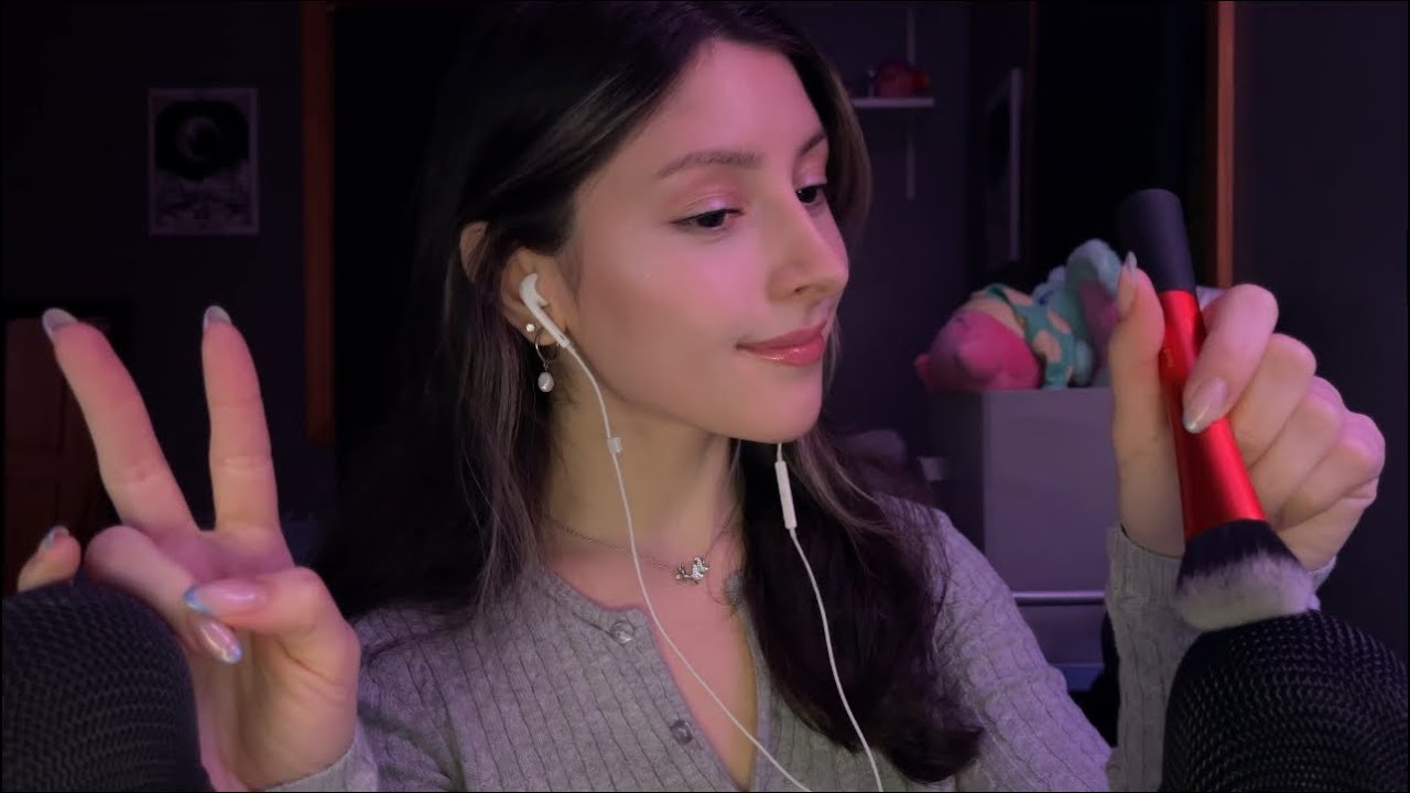 ASMR WITH TWO MICS 🩶hifi lofi microphone test, brushing & up close ...