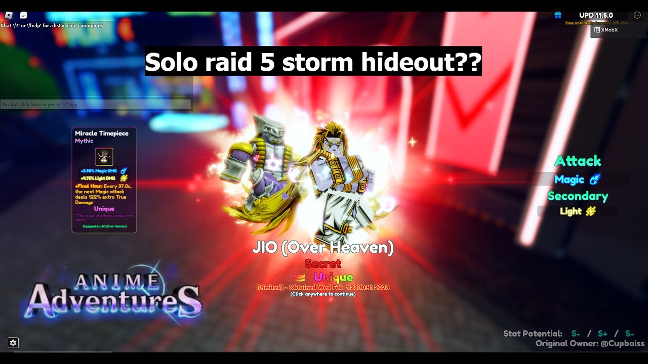 Can Unique Dio solo raid 5 storm hideout Anime Adventures - YouTube