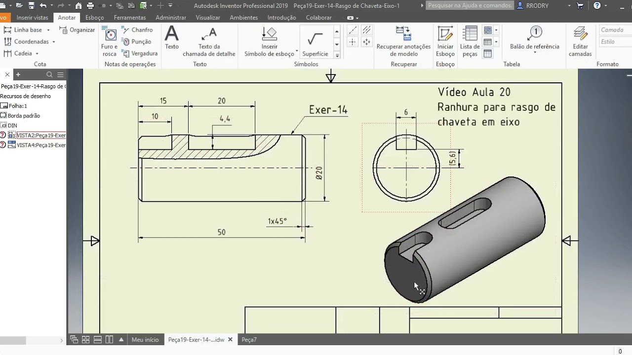 Aula 20 - Exercício -14 _ Rasgo de Chaveta em Eixos no Inventor. - YouTube