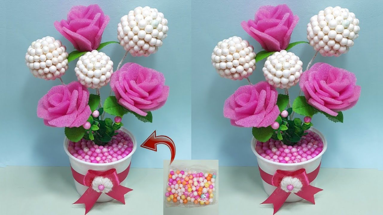 GULDASTA/गुलदस्ता बनाने कि विधि/DIY New Design Foam Guldasta/Thermocol ...