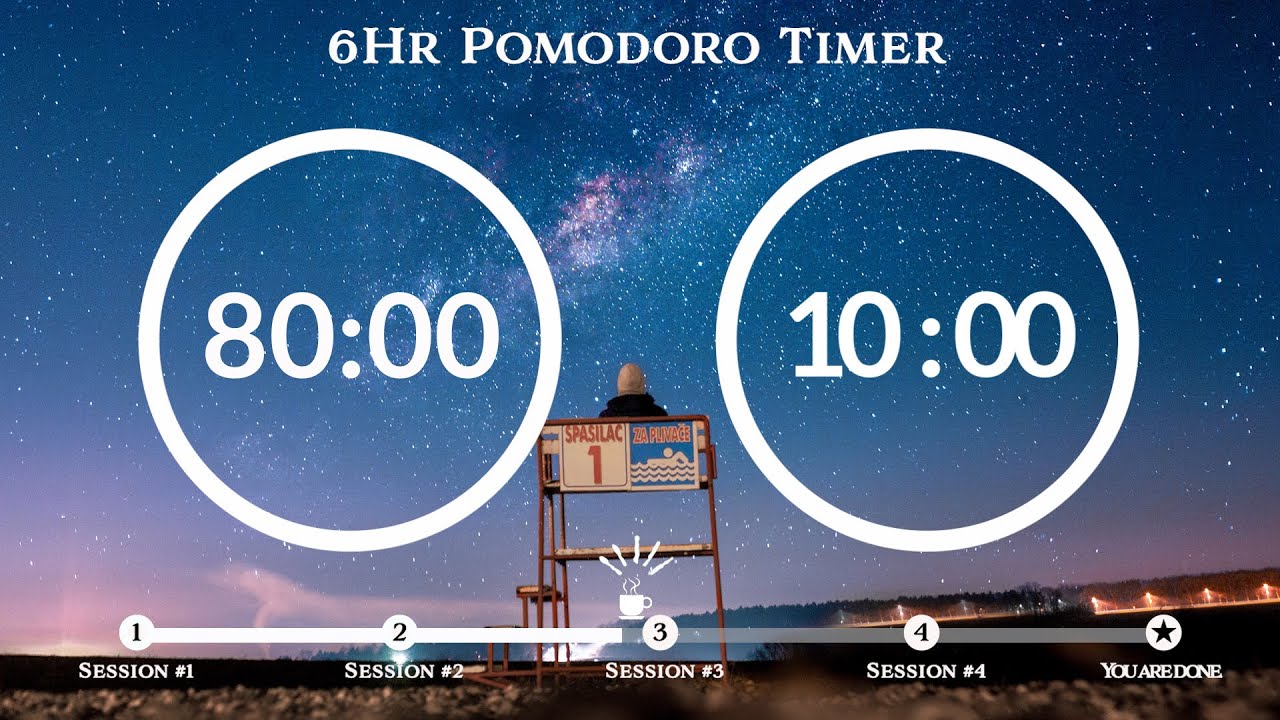 80 Minute Pomodoro Timer 🔥Fire crackling for Night 📚 6-Hour Study ⏱Pomodoro 80/10, 80 min x 4 ...