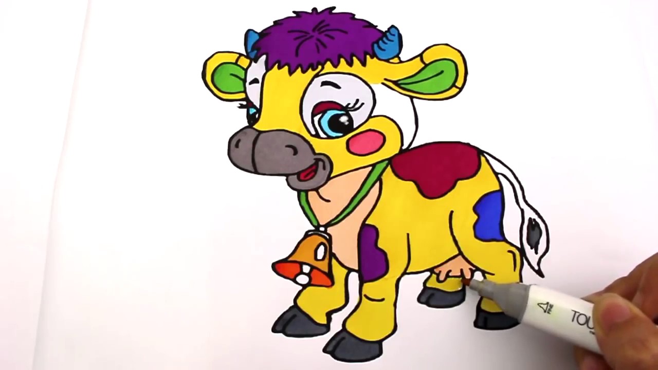 How to Draw Colorful Cows | Coloring Pages for Kids | Art Colors for ...