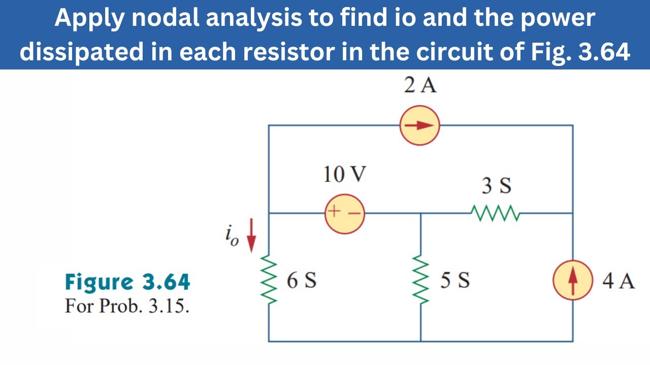 Prob 3.15 | Apply nodal analysis to find io & the power in each ...