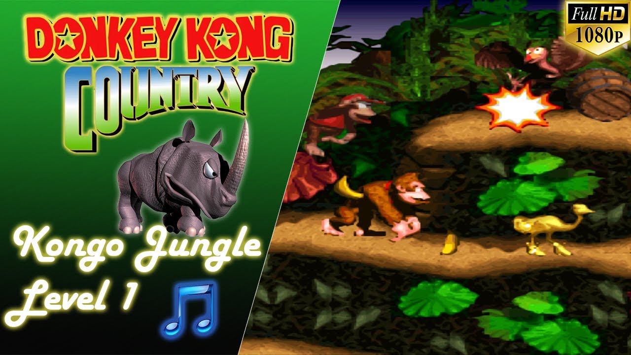Donkey Kong Country, KONGO JUNGLE, LEVEL 1, 1080p 60fps - YouTube