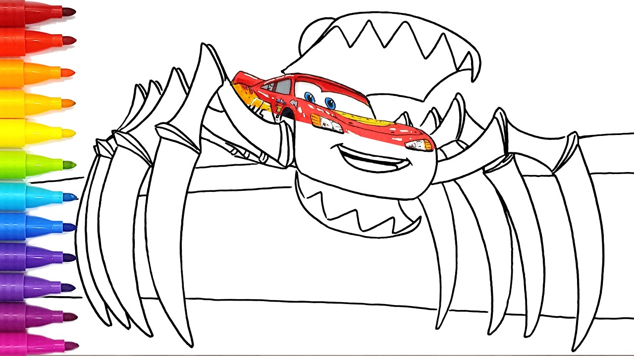 Spider Lightning McQueen, CARS on The Road . Movable Wheels Drawing and ...
