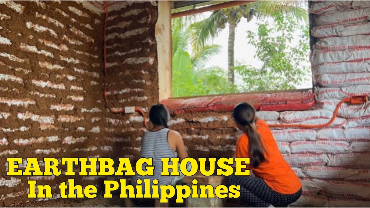 🛖PART#15 EARTHBAG HOUSE UPDATE || EARTHEN PLASTER || TEMPORARY SET UP ...