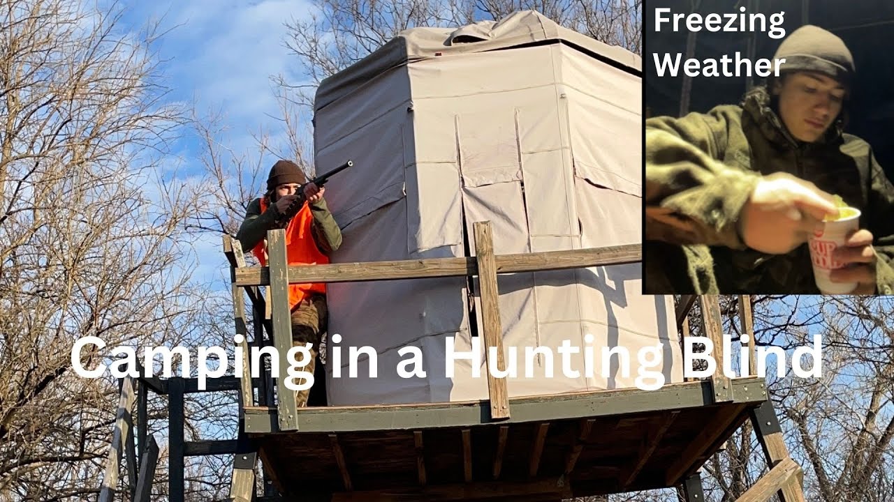 Camping Overnight in a Deer Hunting Blind (Freezing Conditions) - YouTube