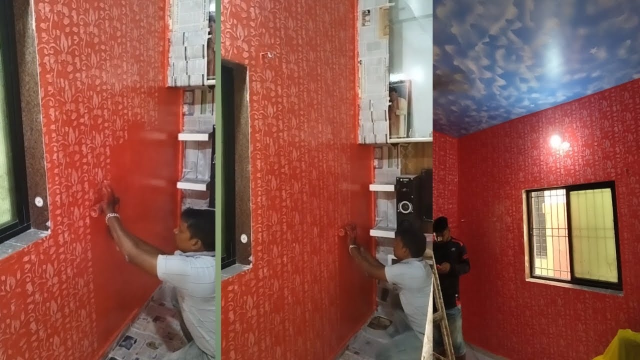 Asian paints royal play vintage spring flower roller texture design/Red ...