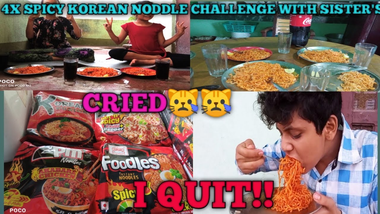 4X SPICY KOREAN FIRE NOODLE CHALLENGE WITH SISTERS|EXTREMELY SPICY ...