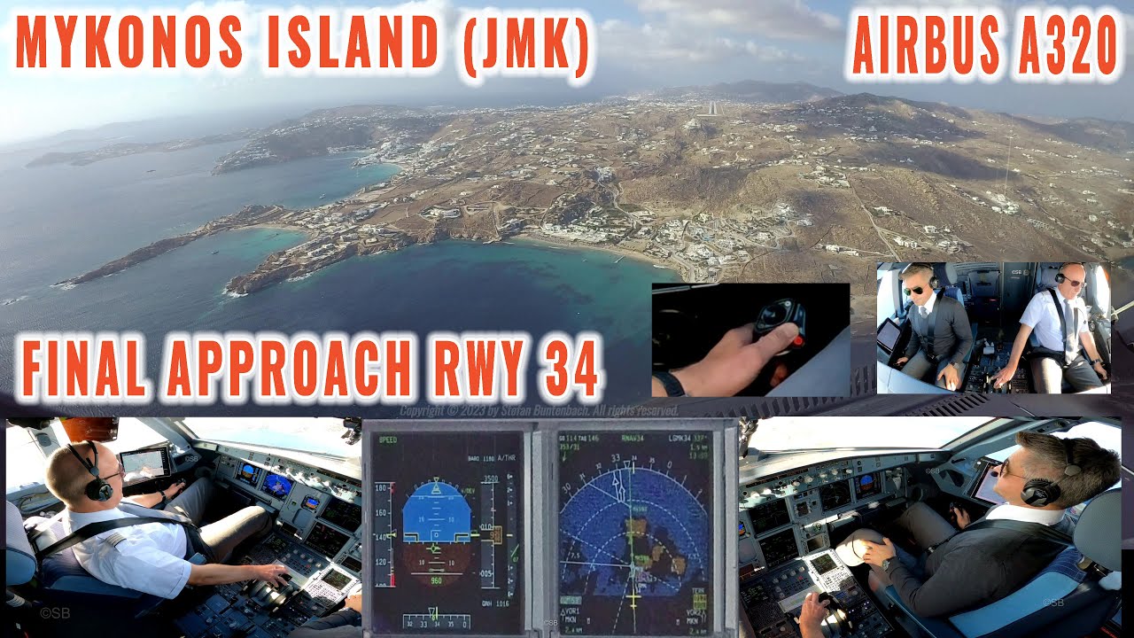 MYKONOS Island 🇬🇷 (JMK) | Pilots and cockpit view | Approach + landing ...