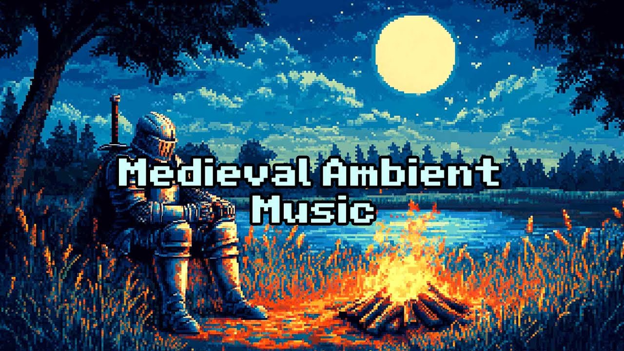 Knights relax in the fields by the campfire under the moonlight ...