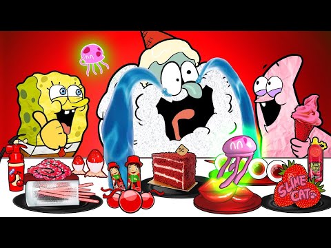 RED FOOD MUKBANG🍓 | SpongeBob steals Squidward's food! | MUKBANG ANIMATION | SLIME CAT