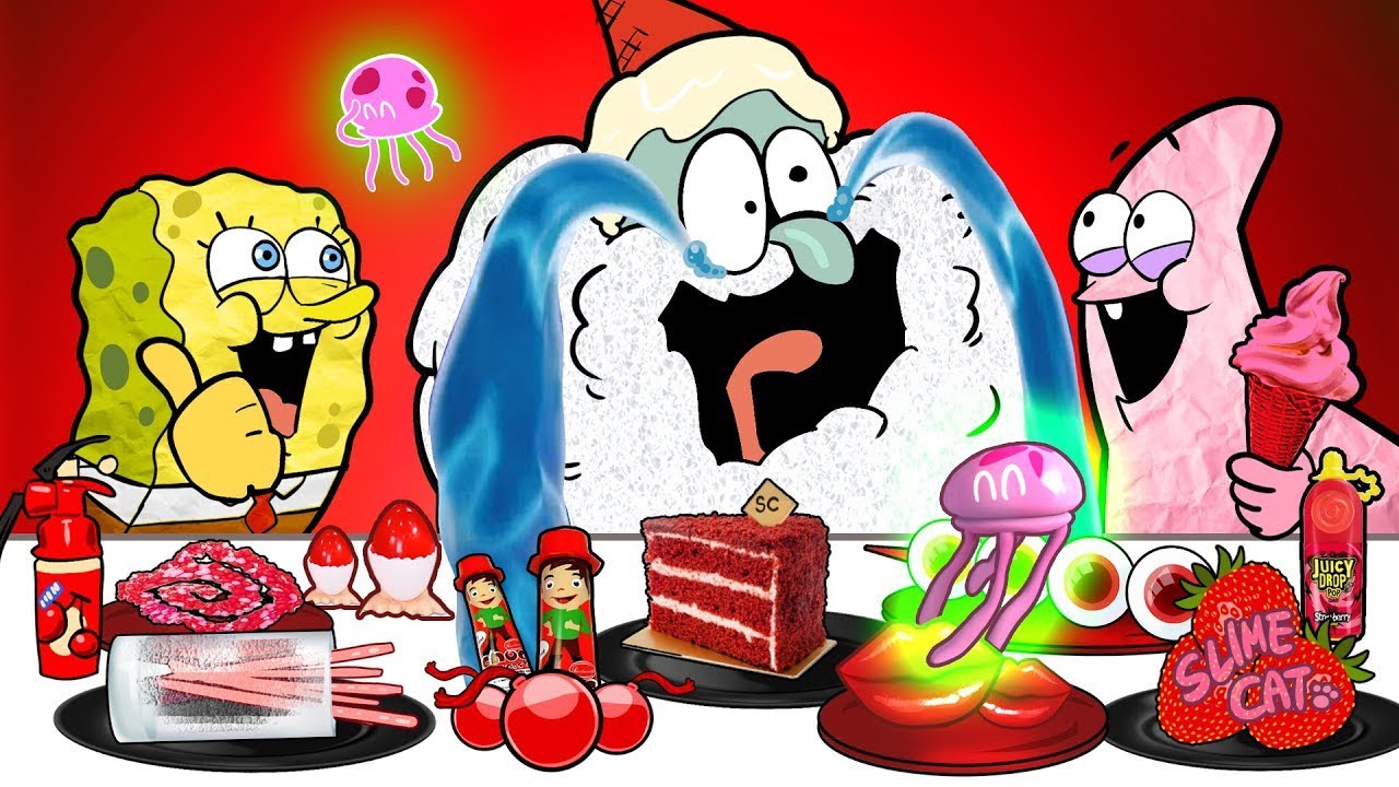 RED FOOD MUKBANG🍓 | SpongeBob steals Squidward's food! | MUKBANG ...