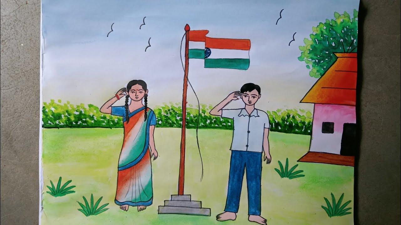 independence day scenery drawing step by step / 15 th August drawing ...