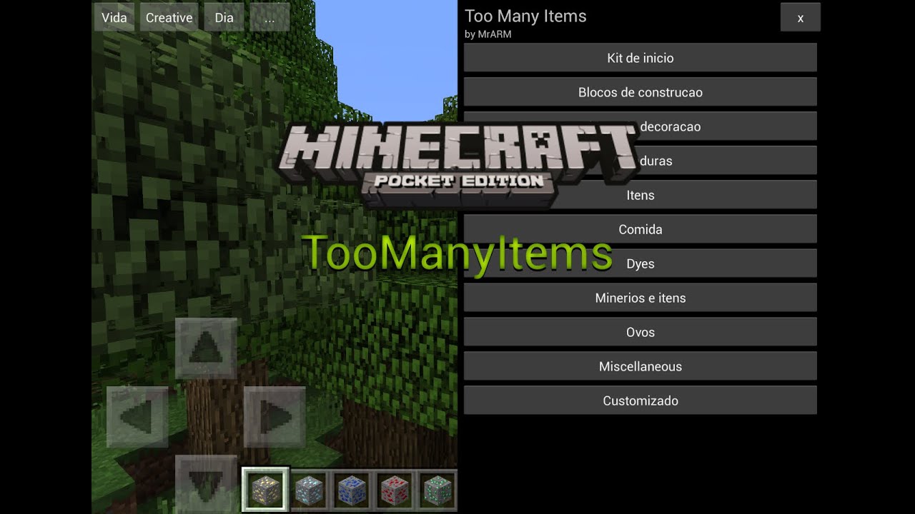 TooManyItems Mod для Minecraft PE 0.13.0 - YouTube