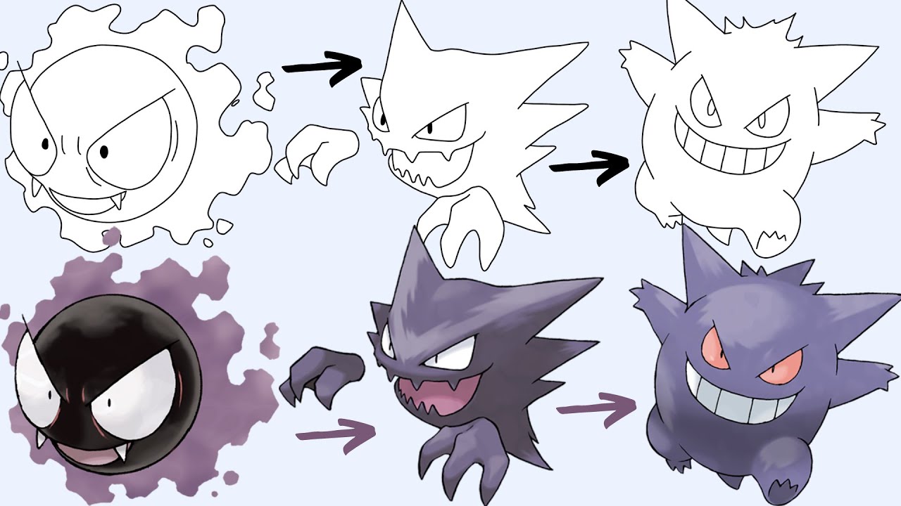 Comment Dessiner LE POKÉMON FANTOMINUS SPECTRUM et ECTOPLASMA | Pokemon ...