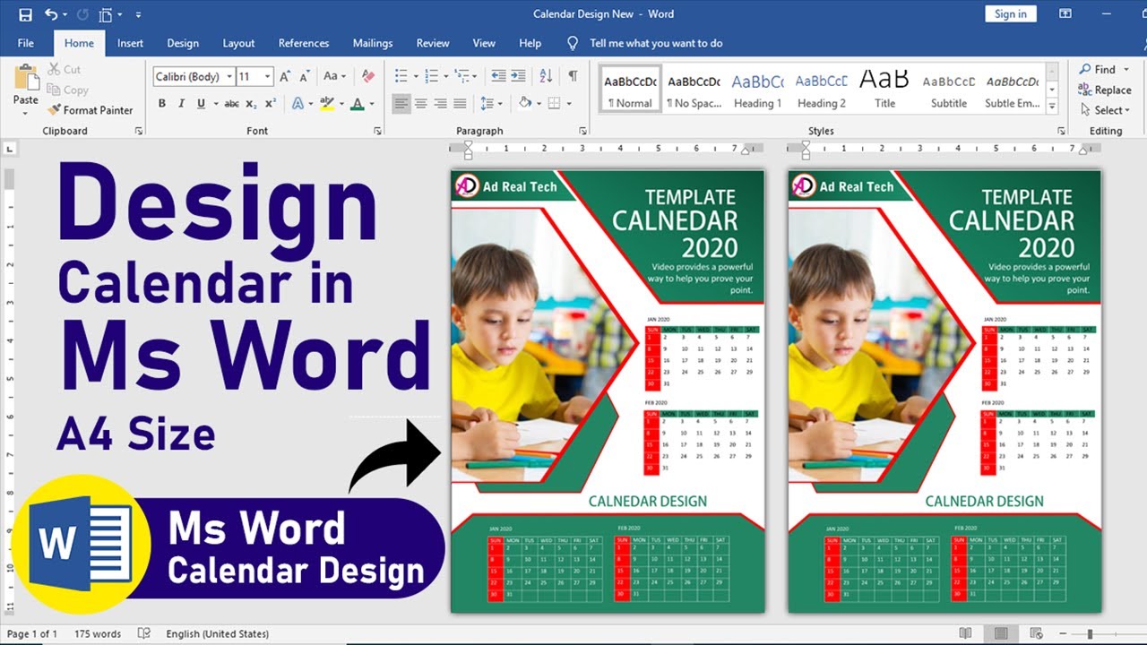 How to Design Calendar in Ms word || New Model Calendar Design using in ...