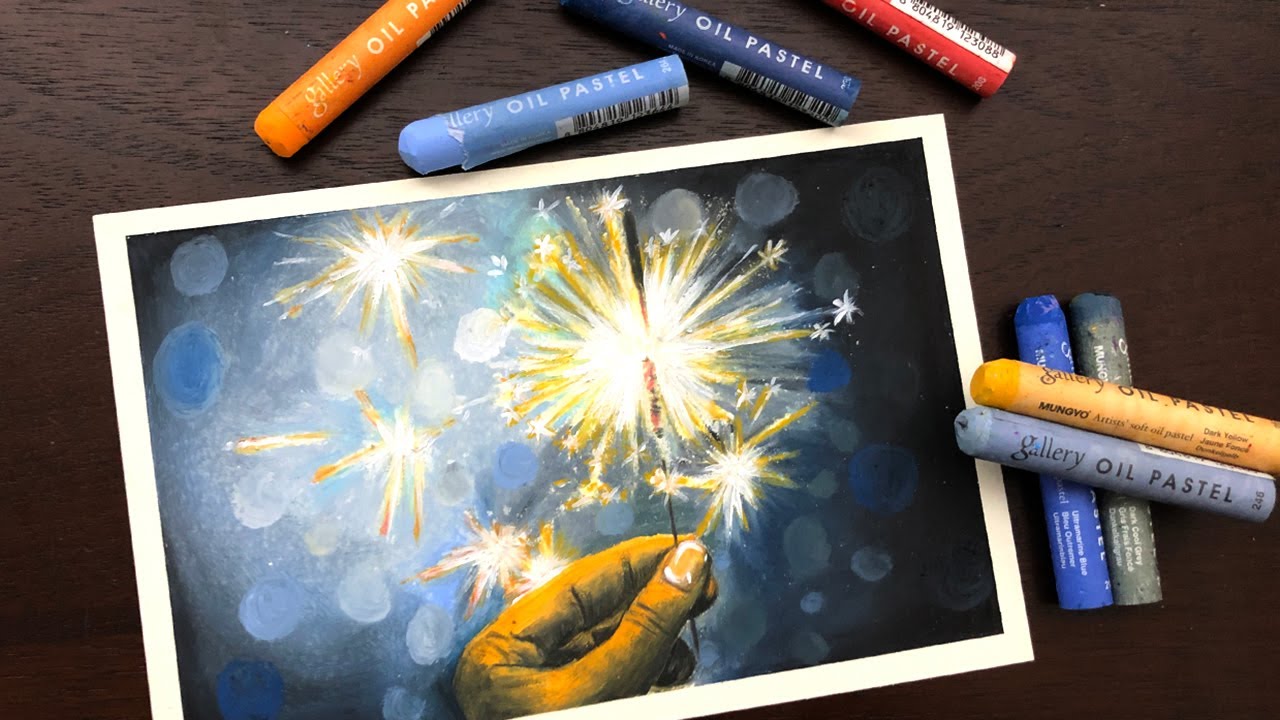 💕Drawing Fireworks with Oil Pastels step by step for beginners art ...