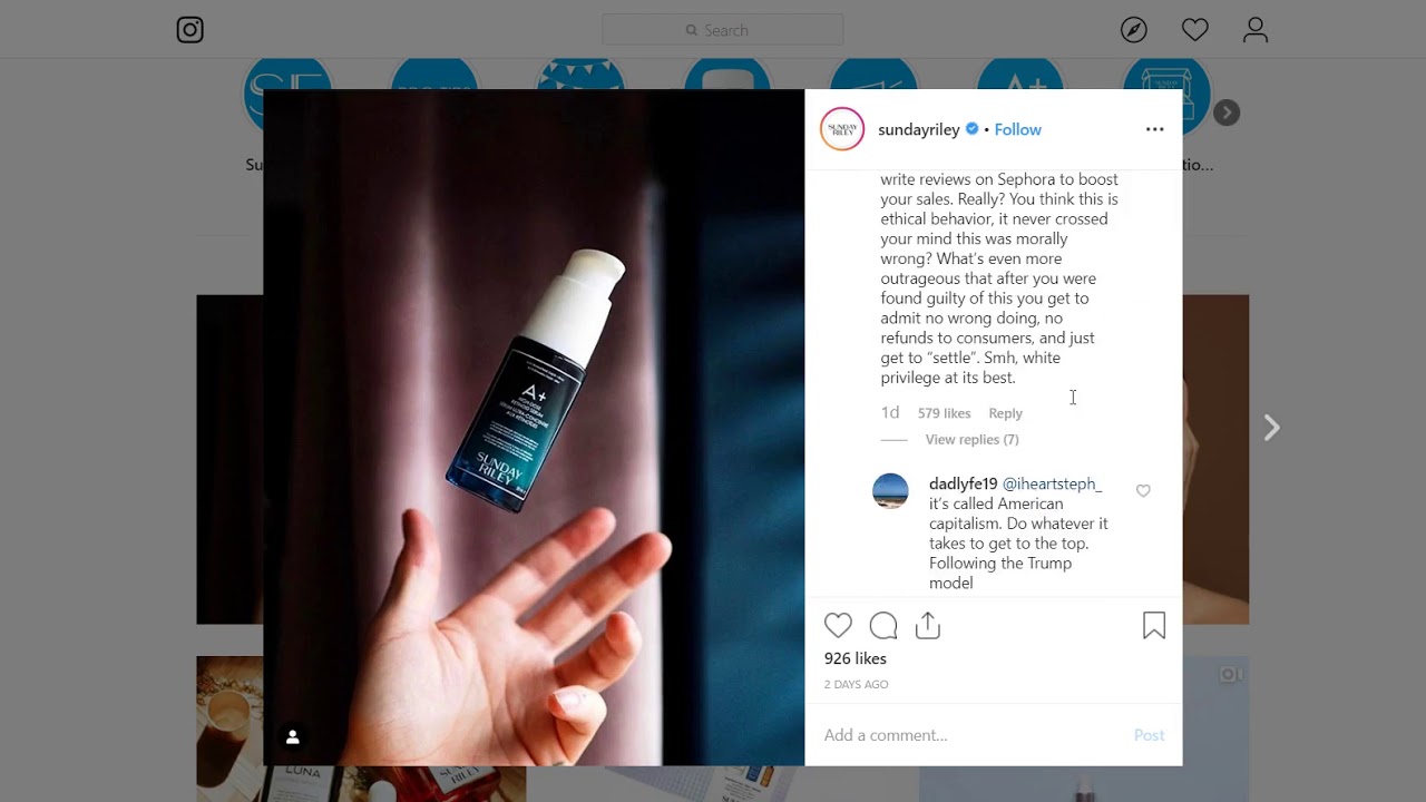 Sunday Riley Getting Roasted on Instagram Over Fake Review Scandal ...