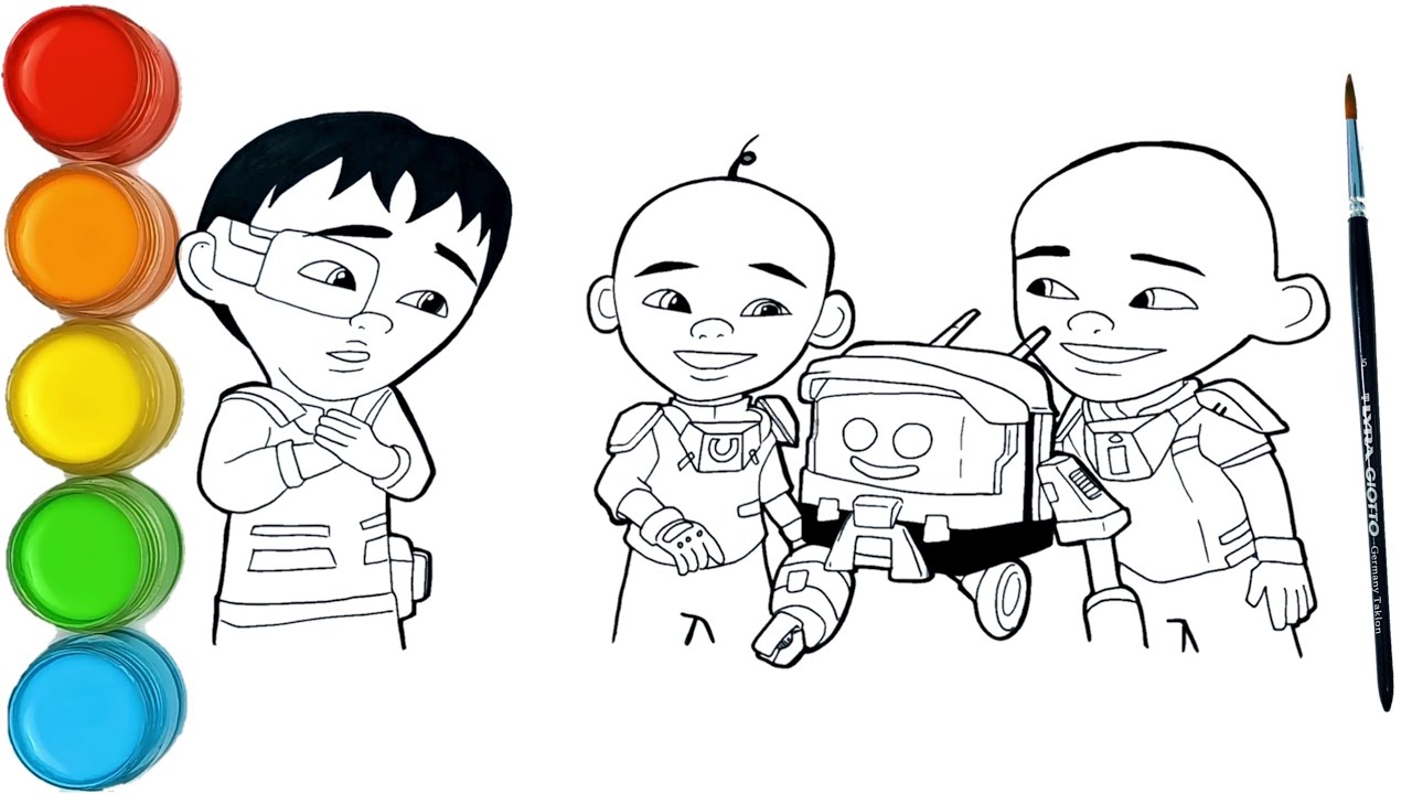 Menggambar dan mewarnai Upin Ipin membuat robot | kreatif untuk anak ...