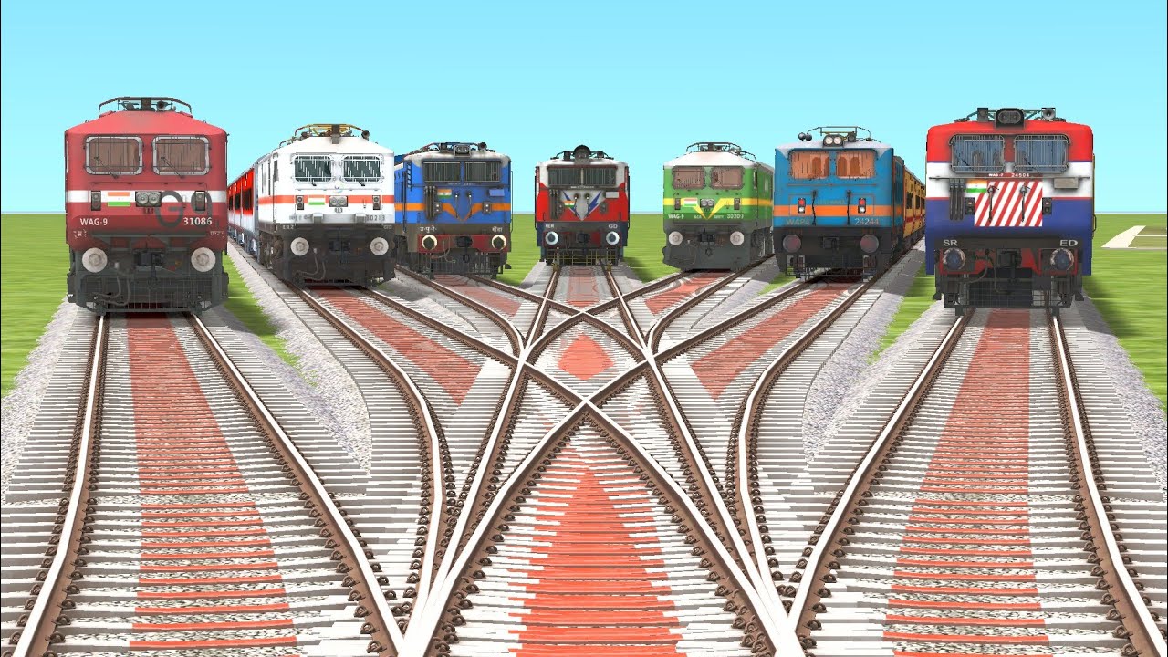 7 TRAIN CROSSING ON A CUT DIAMOND RAILROAD | Electric Train | Train ...