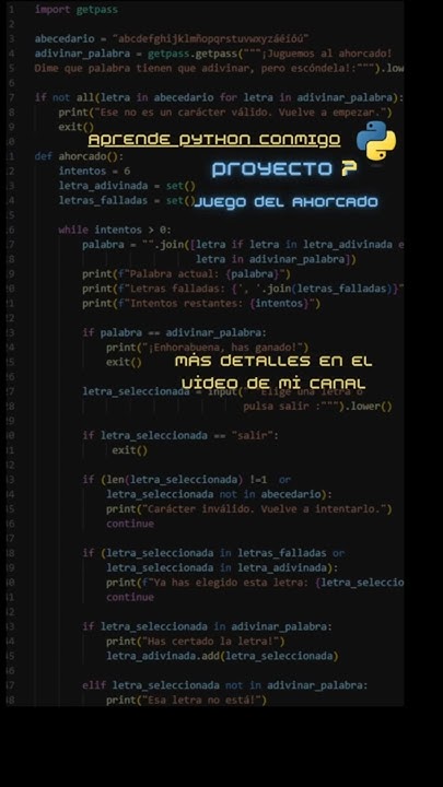 Juego del Ahorcado en Python en 1 Minuto #Python #ProyectosPython - YouTube