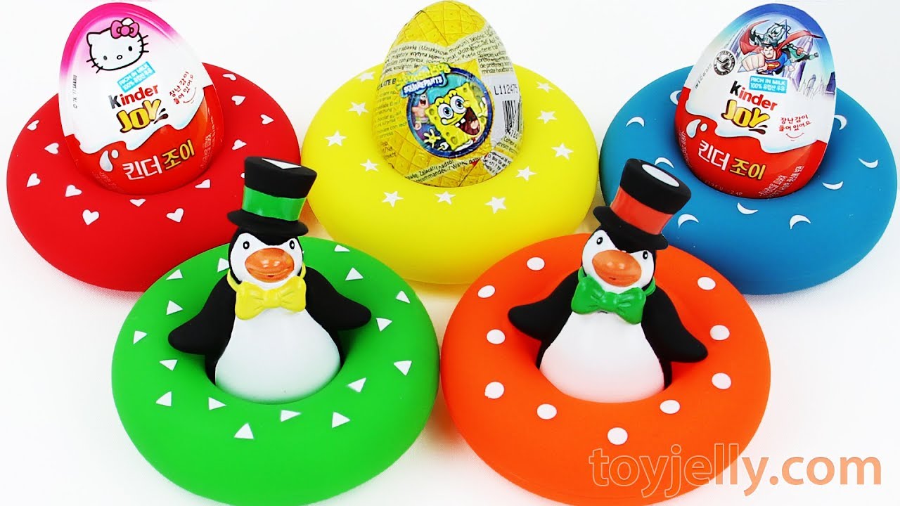 Penguin Tube Learn Colors Play Doh Surprise Kinder Joy Egg Toys Baby ...