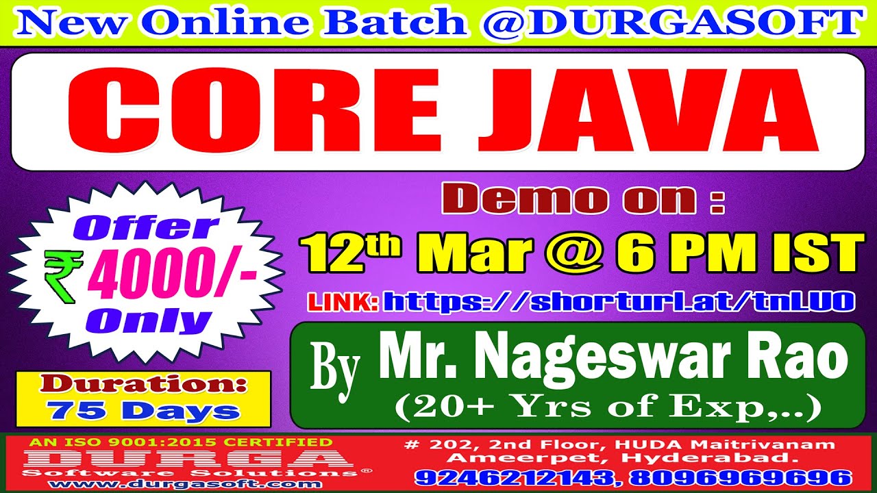 CORE JAVA Online Training @ DURGASOFT - YouTube