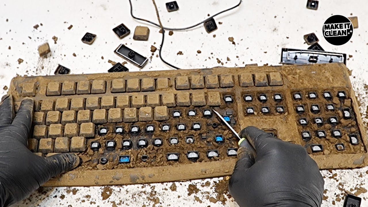 I cleaned the dirtiest keyboard with mud on it. Make it clean. asmr ...