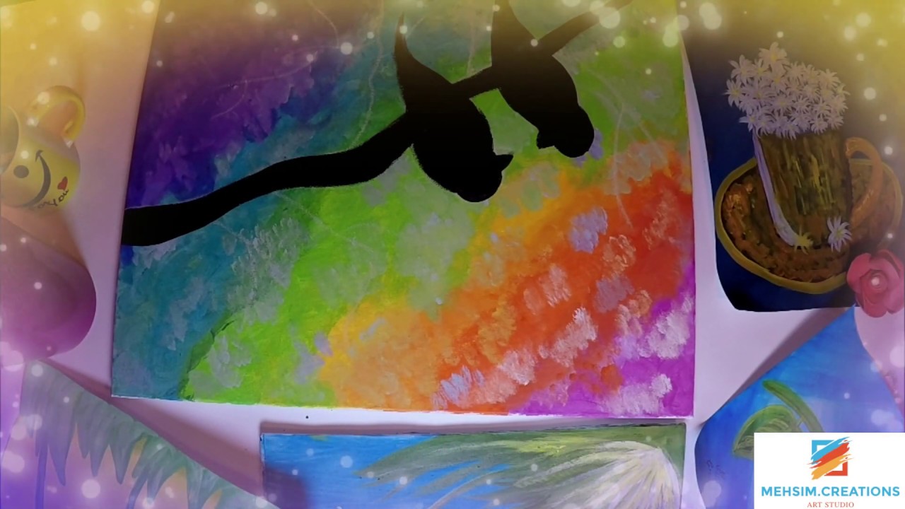 Acrylic Painting Rainbow Sky with Birds | Rainbow Acrylic Canvas ...