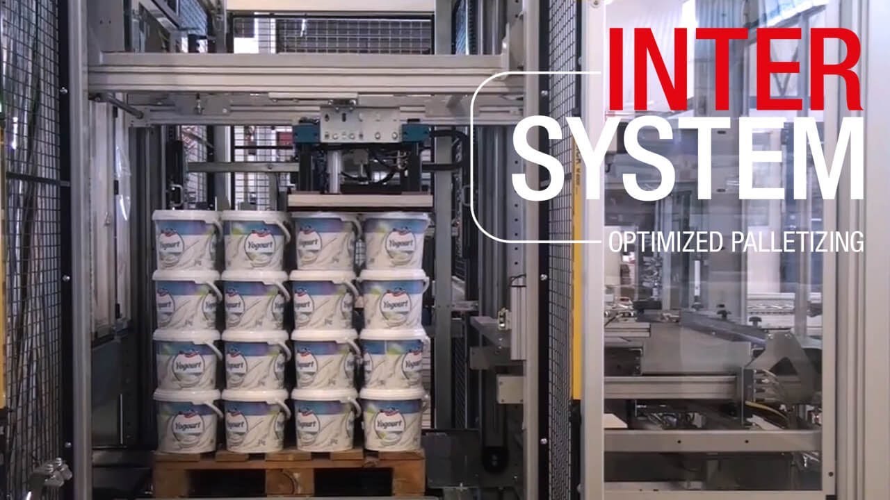 Палетирование ведер при помощи палетайзера InterSystem ComPact 128L - YouTube