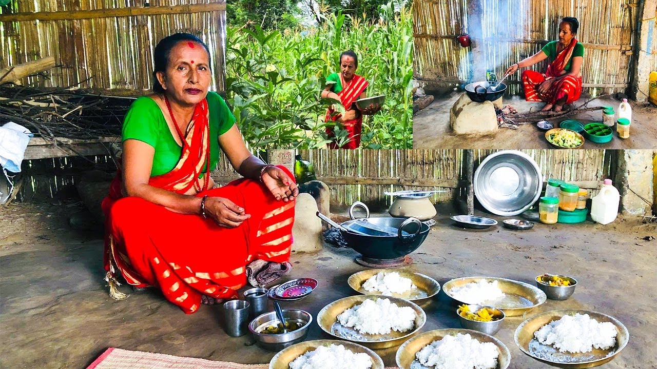 Nepali Traditional Food Maize Rice & Parwal And Ladies Finger Curry ...