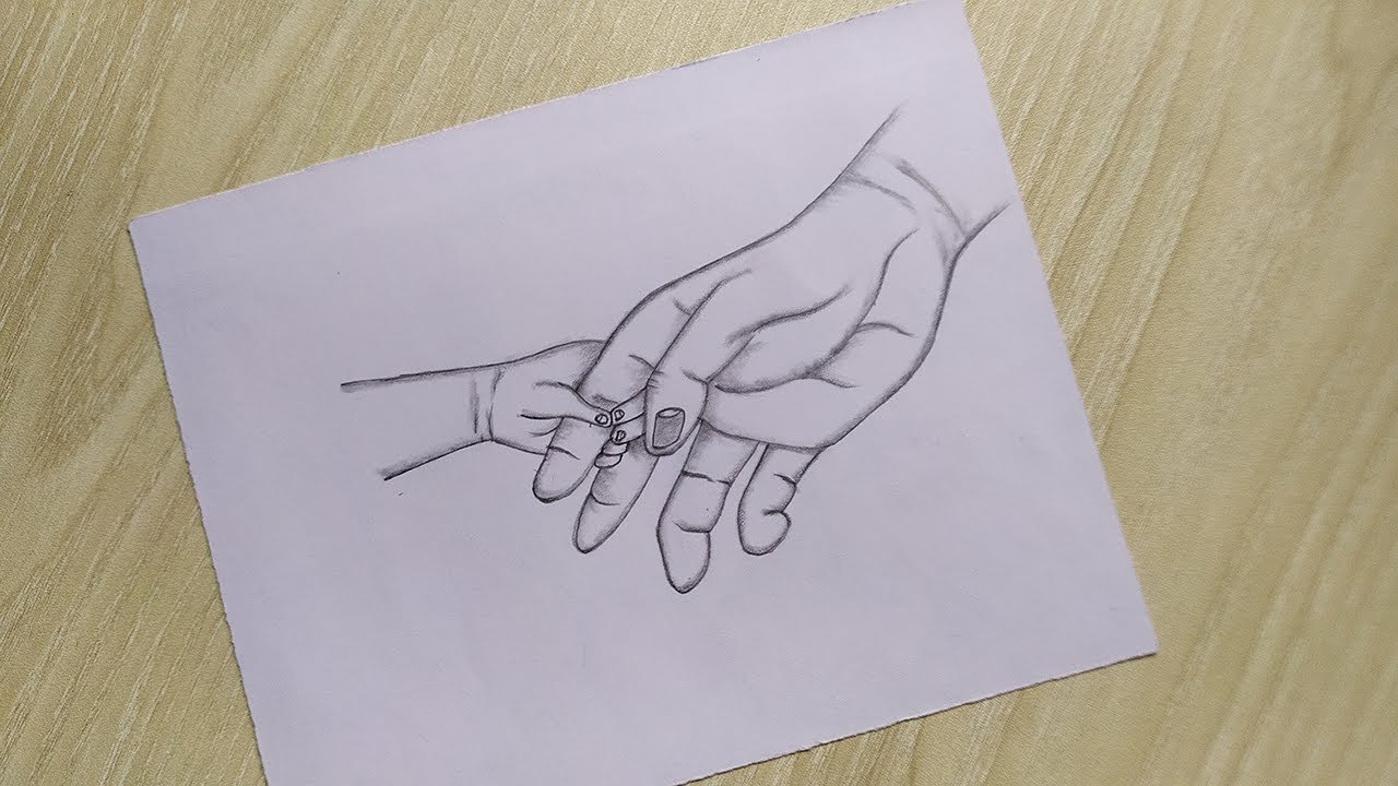 Baby and Father's Hand Holding Each Other || Hand Sketch Drawing Step ...