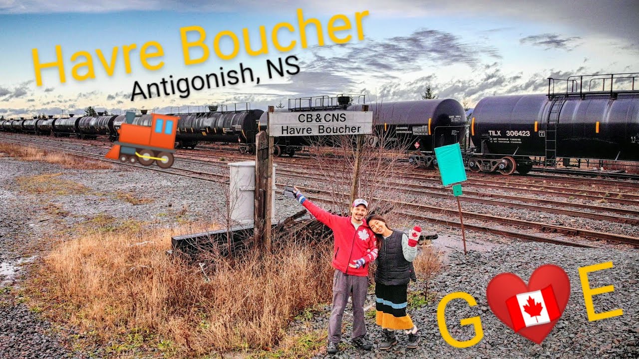 G ️E 🇨🇦 Havre Boucher in Antigonish County 🚂 Train and Lighthouse Drone ...